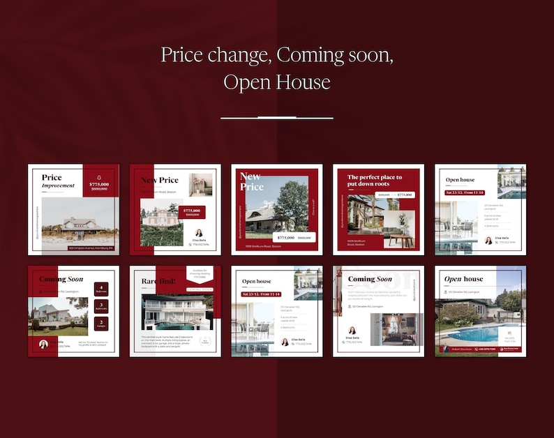 Red Real Estate Instagram Templates: Realtor Social Media (canva ...