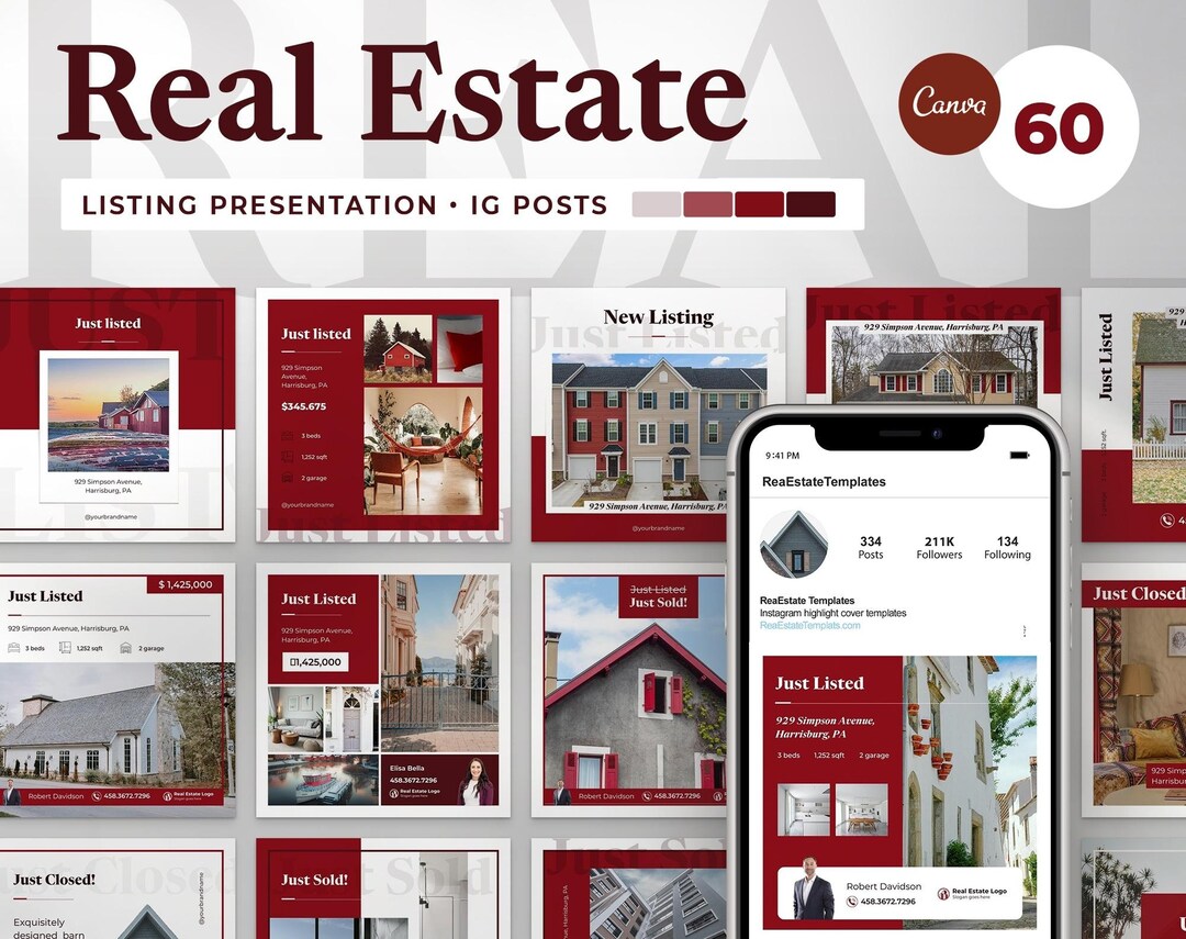 Red Real Estate Instagram Templates: Realtor Social Media (canva ...