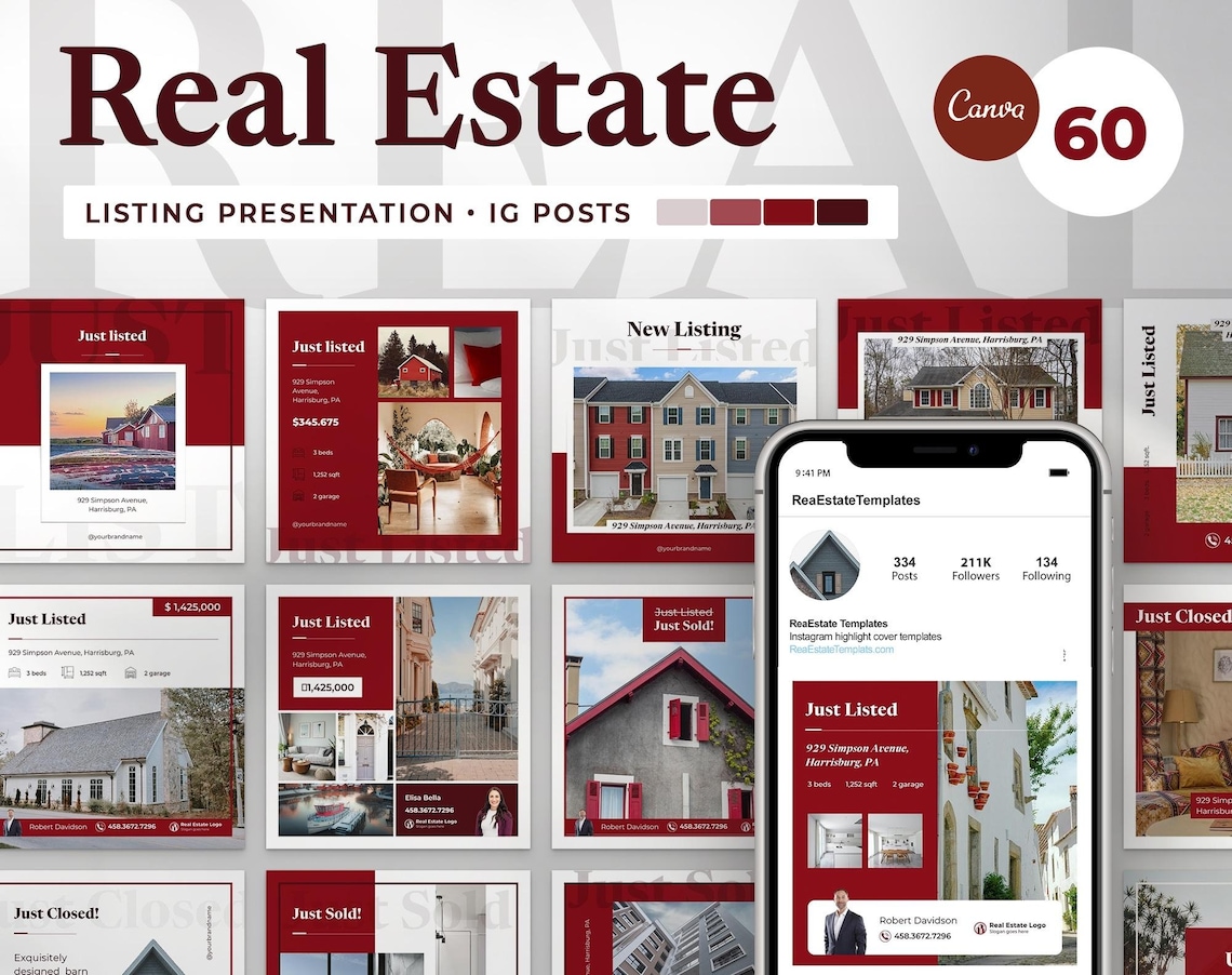 Red Real Estate Instagram Templates: Realtor Social Media (canva ...