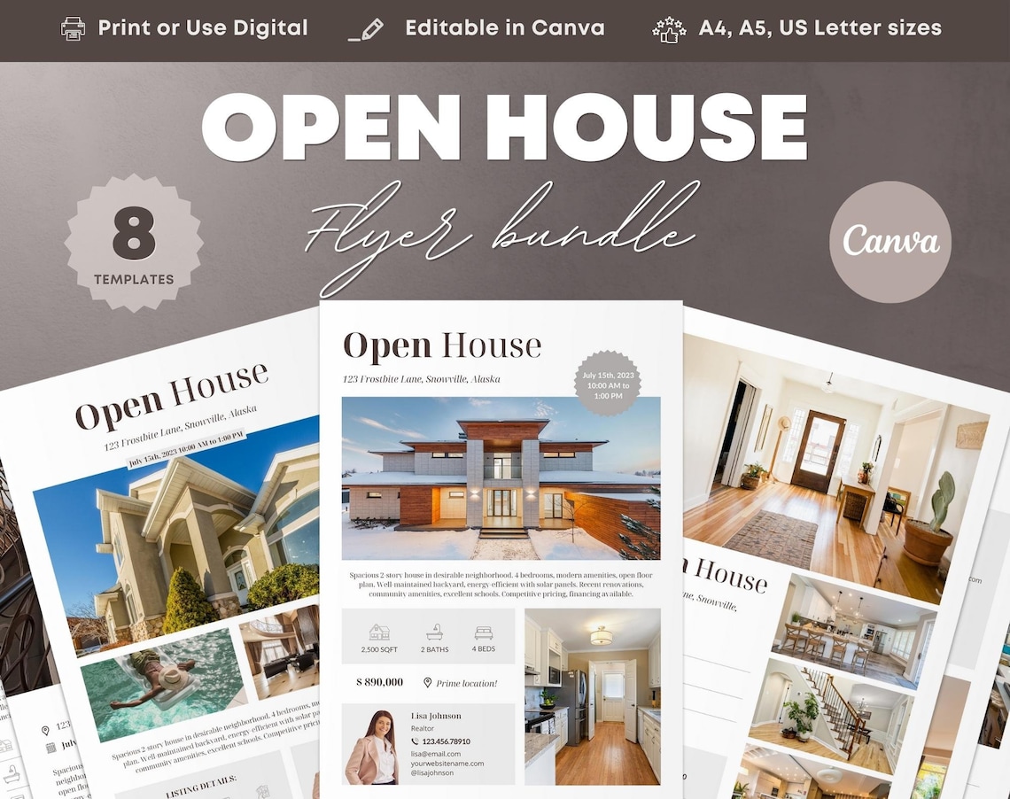 Open House Invite Flyer Template Bundle for Realtor Editable in Canva ...