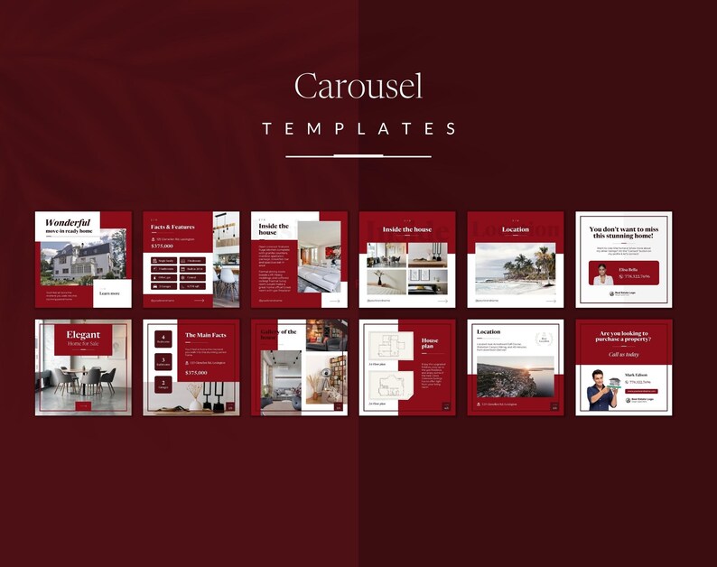 Red Real Estate Instagram Templates: Realtor Social Media (canva ...