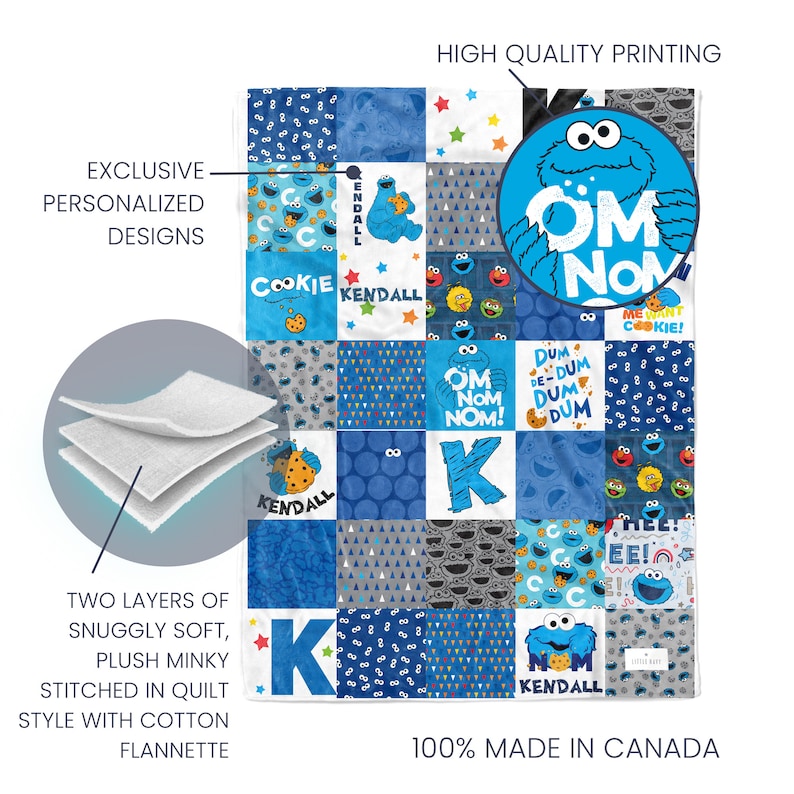 Sesame Street Cookie Monster QUILT Personalized Baby Blanket With Name ...
