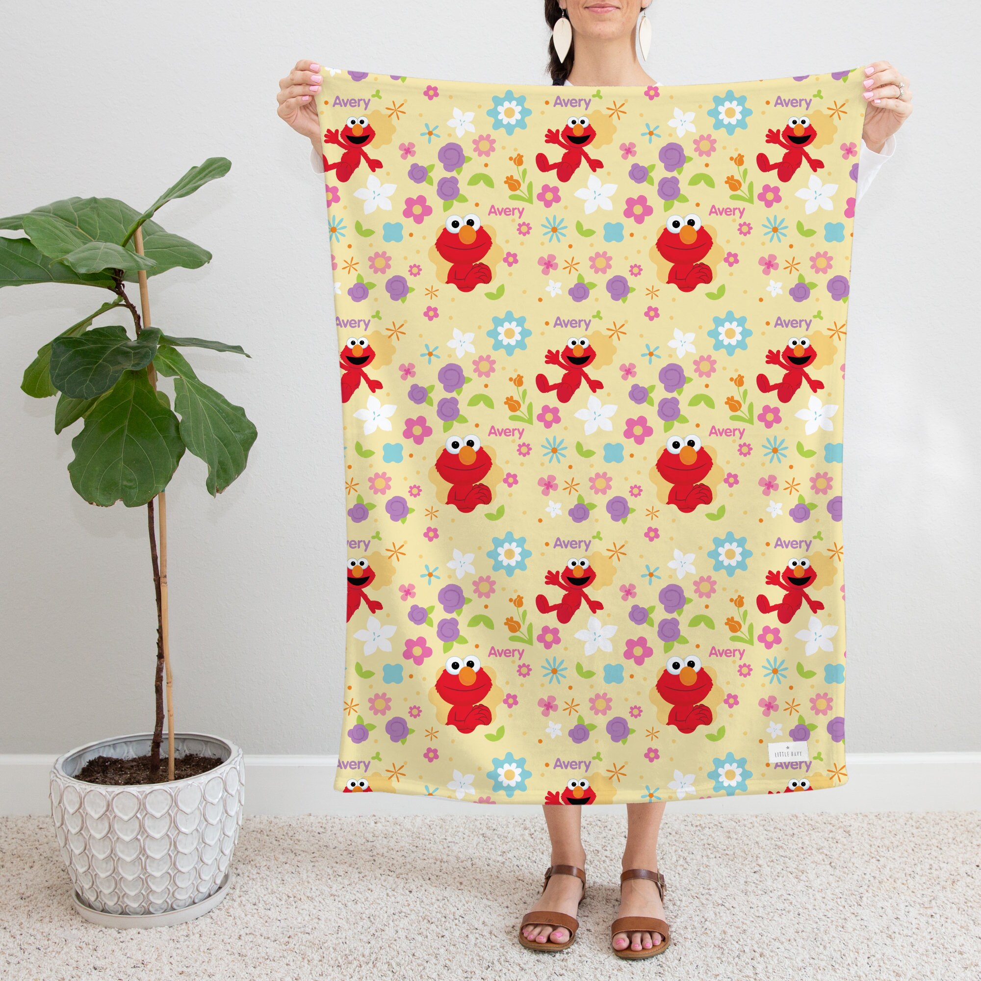Sesame Street Elmo Flowers Personalized Baby Blanket With Name ...