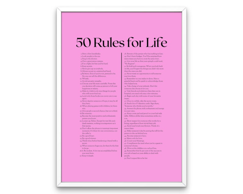 50 Rules for Life Wall Art | Modern Art Posters | Quote Wall Art ...