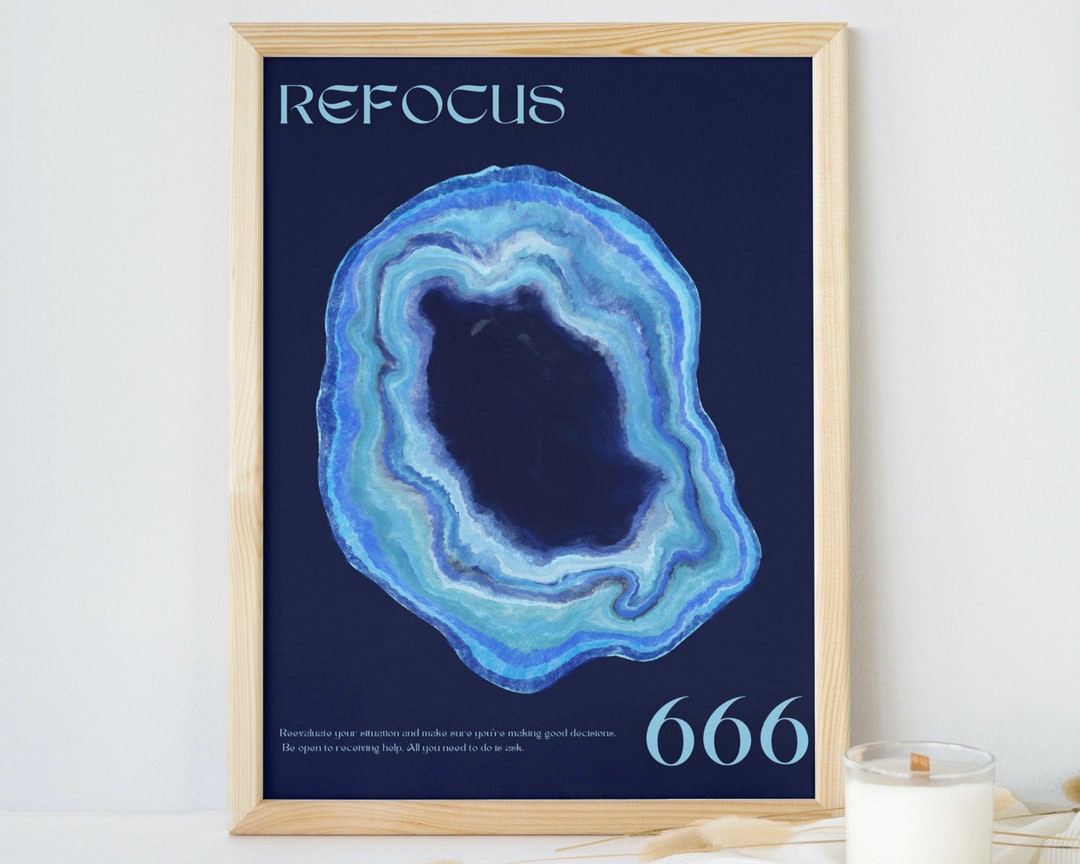 666 Angel Number Wall Art | Modern Art Posters | Blue Crystal Geode ...