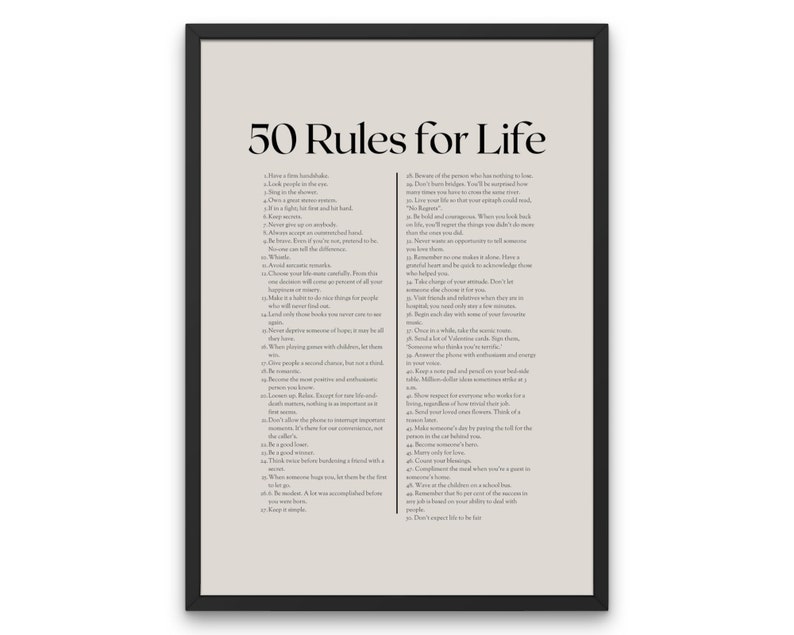 50 Rules for Life Wall Art | Modern Art Posters | Quote Wall Art ...