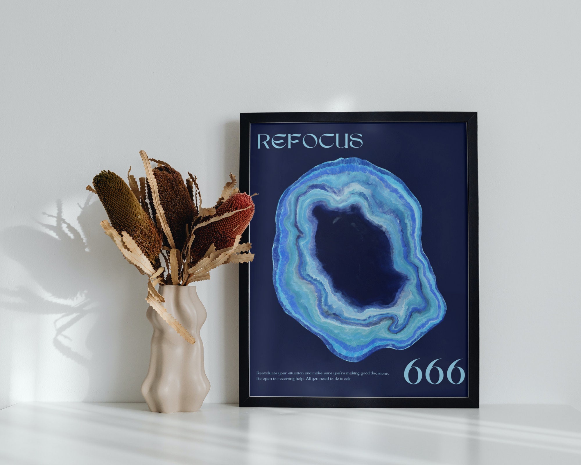 666 Angel Number Wall Art Modern Art Posters Blue Crystal Geode ...