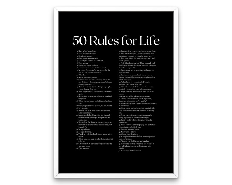 50 Rules for Life Wall Art | Modern Art Posters | Quote Wall Art ...