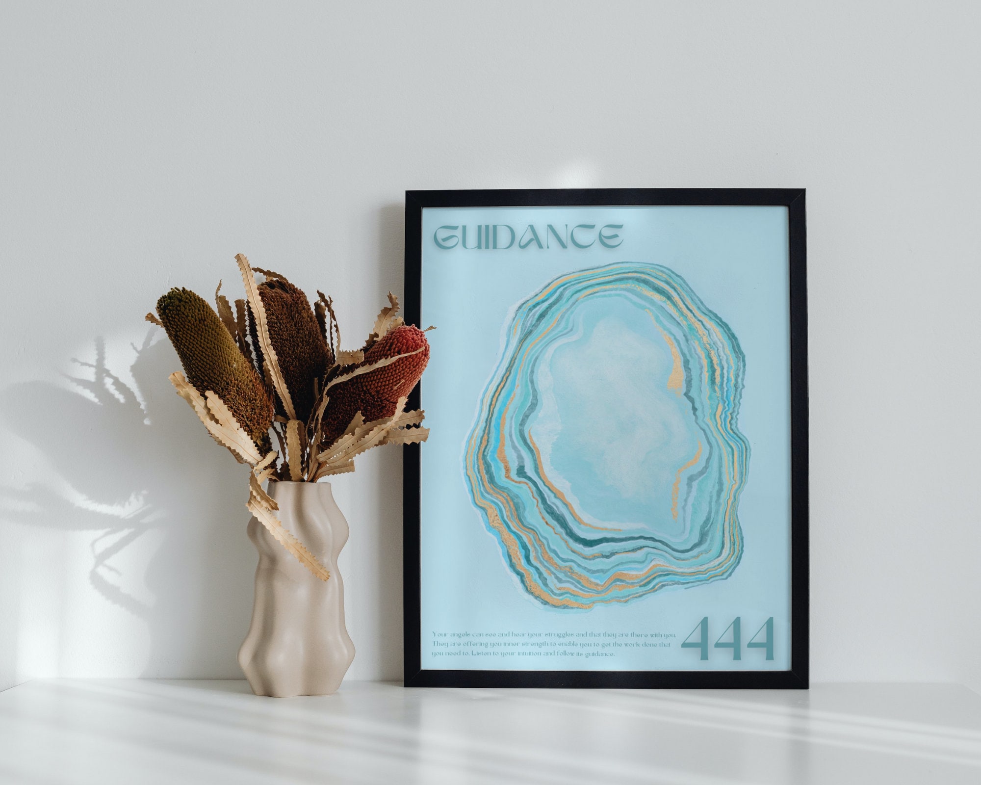 444 Angel Number Wall Art Modern Art Posters Blue Crystal - Etsy