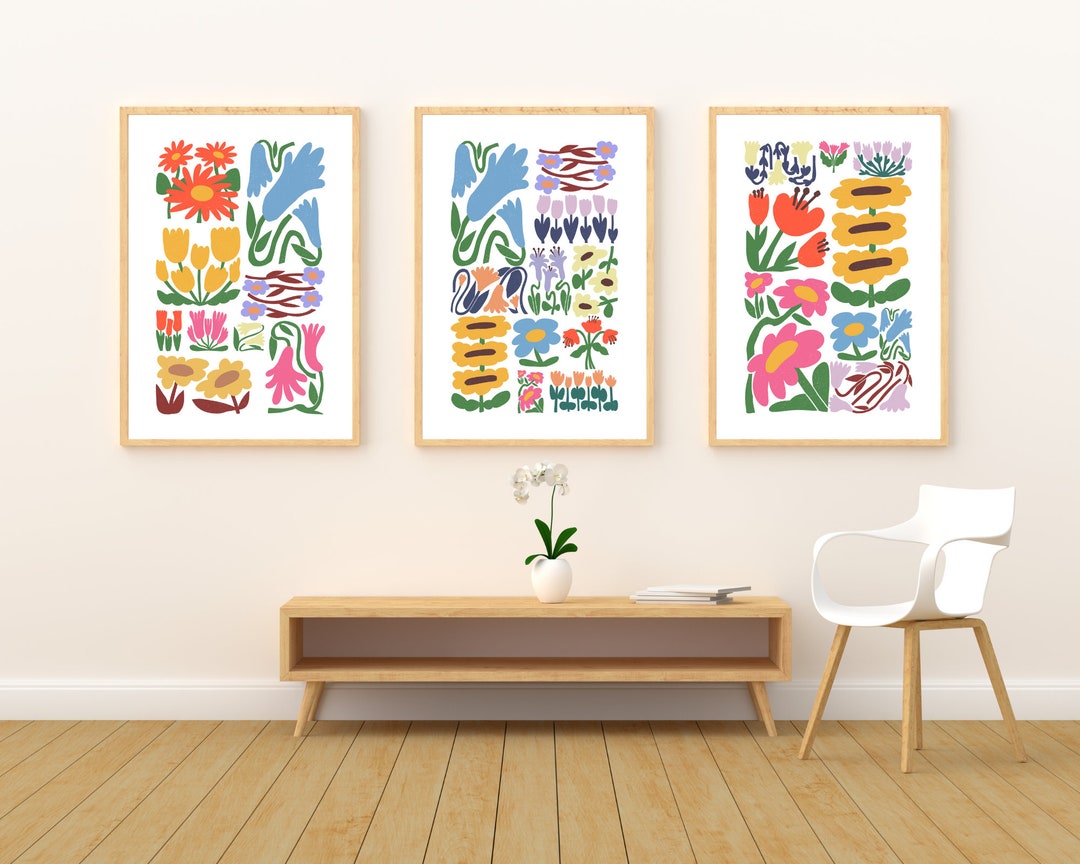 Floral Wall Art Set of 3 | Matisse Inspired Boho Spring Riso Flowers | Colourful Prints ...