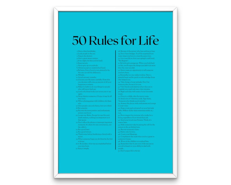 50 Rules for Life Wall Art | Modern Art Posters | Quote Wall Art ...