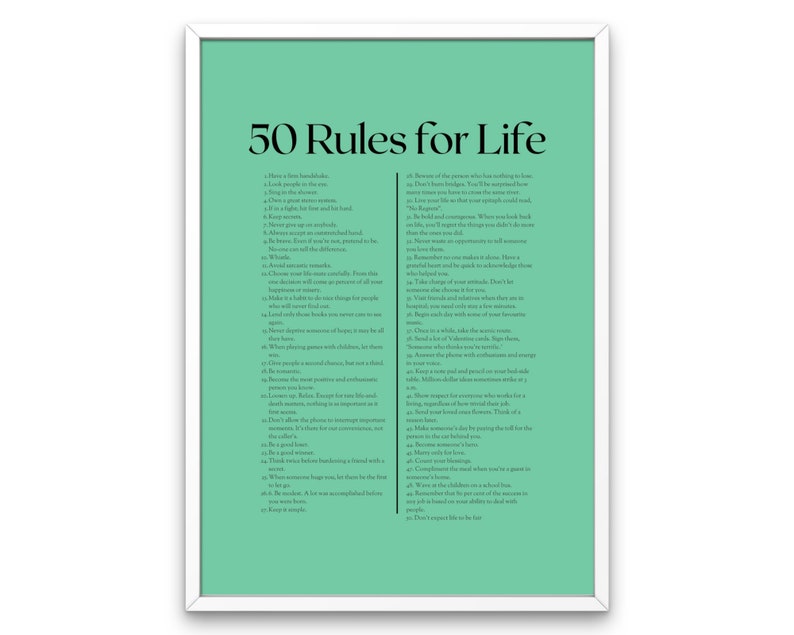 50 Rules for Life Wall Art | Modern Art Posters | Quote Wall Art ...