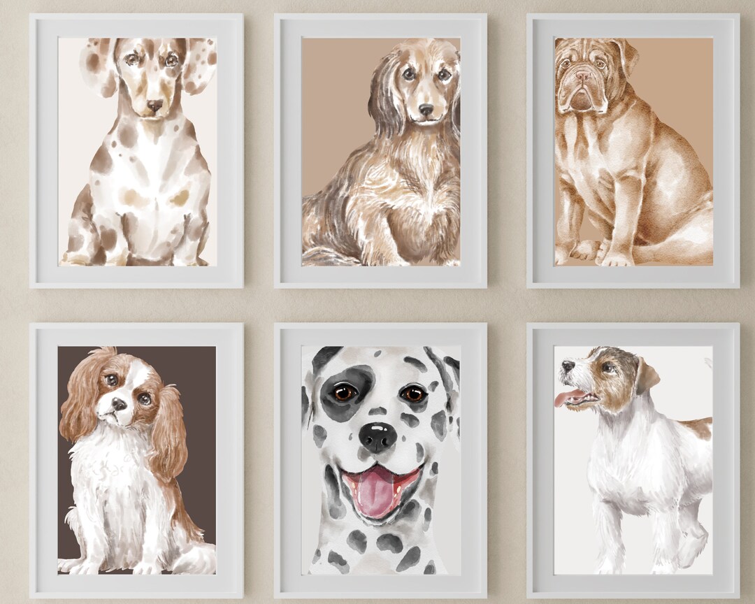 Dogs Wall Art Set of 6 | Watercolour Dogs Posters | Nude/neutral/brown ...