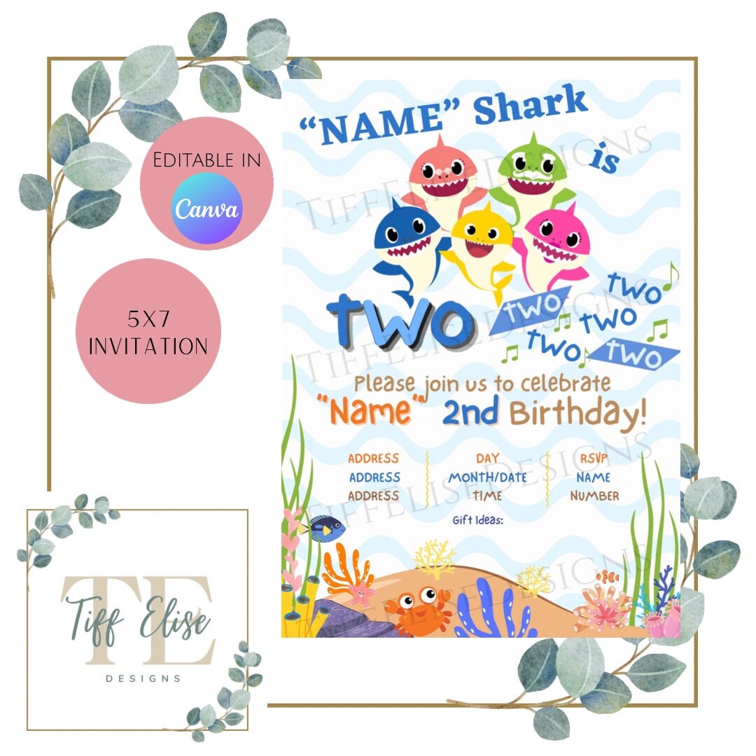Editable Baby Shark Invitation, 2nd Birthday Invitation, Party Invite ...