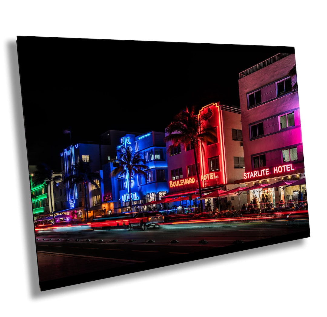 South Beach Miami Nightscape, Neon Cityscape, Miami Beach Photography ...