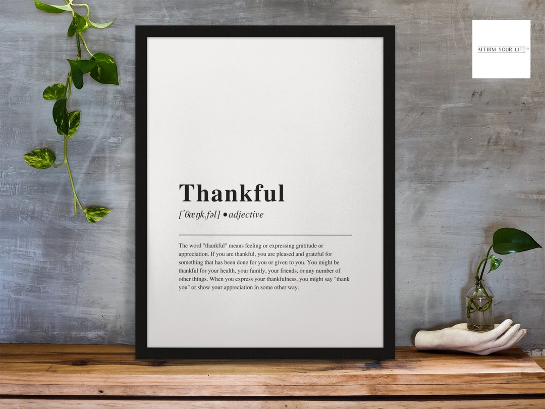 Thankful Definition Wall Art Print, Positive Affirmation Art, Minimal ...