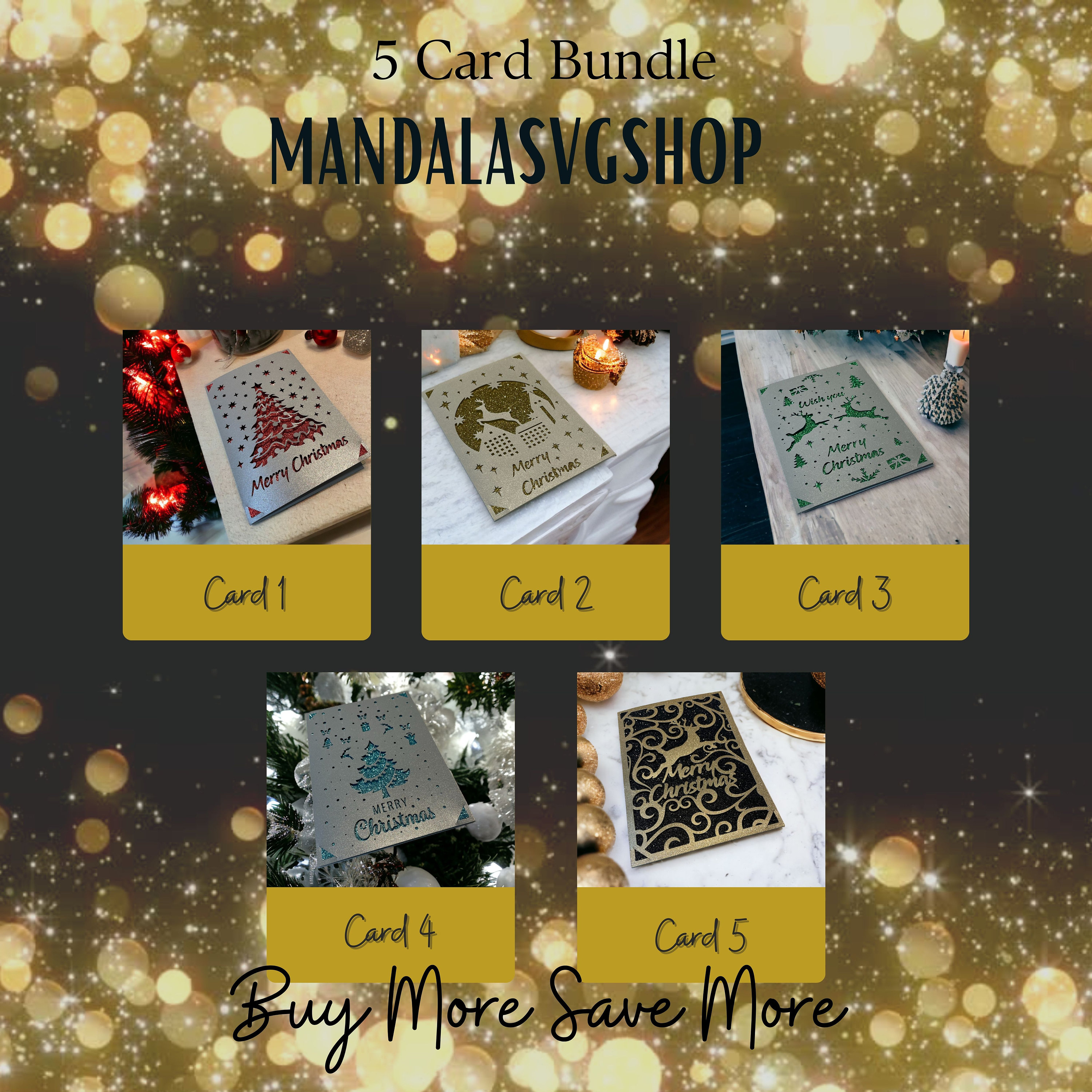 5 Christmas Cards Bundle SVG Instant Download Holiday Card - Etsy