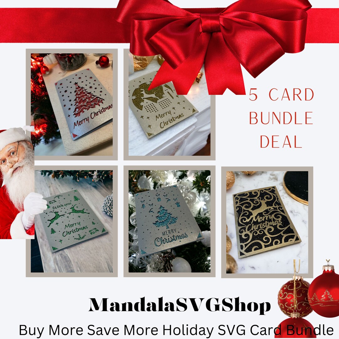 5 Christmas Cards Bundle SVG Instant Download Holiday Card - Etsy