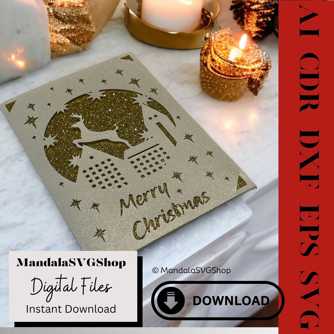 Merry Christmas Card 5x7 SVG Christmas Card Dxf Eps Cdr Ai Christmas ...