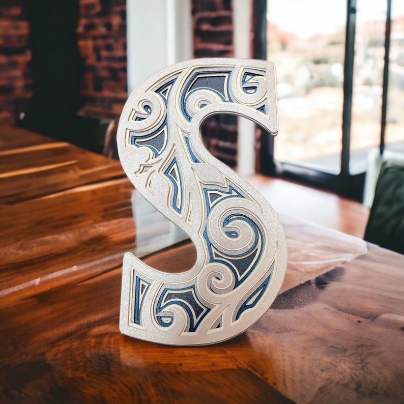 3D Letter S SVG Shadow Box File Layered S Monogram Cardstock Crafting S ...