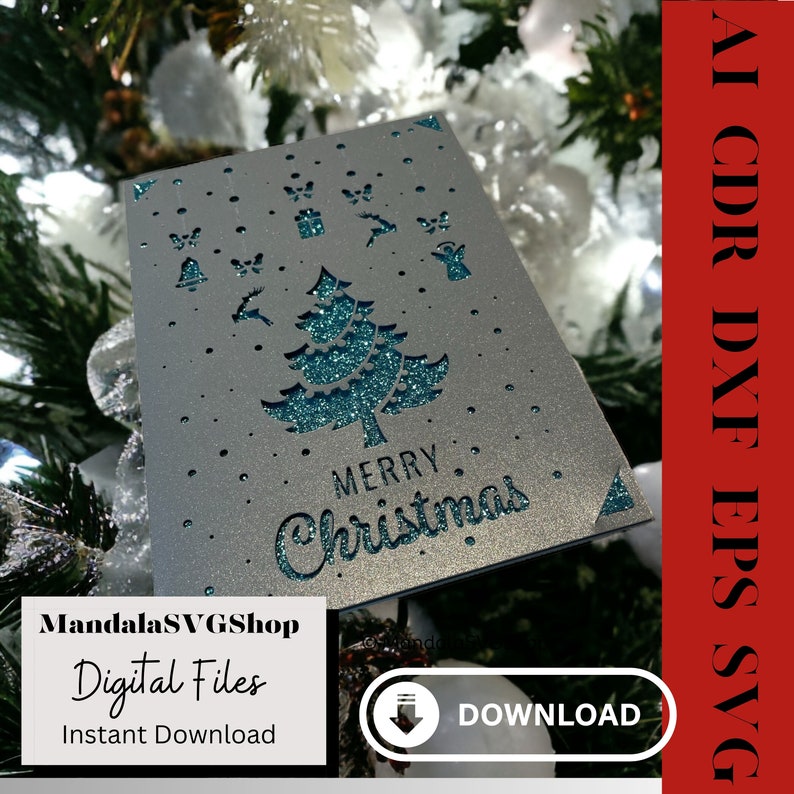 Merry Christmas Card 5x7 SVG Christmas Card Dxf Eps Cdr Ai Christmas ...