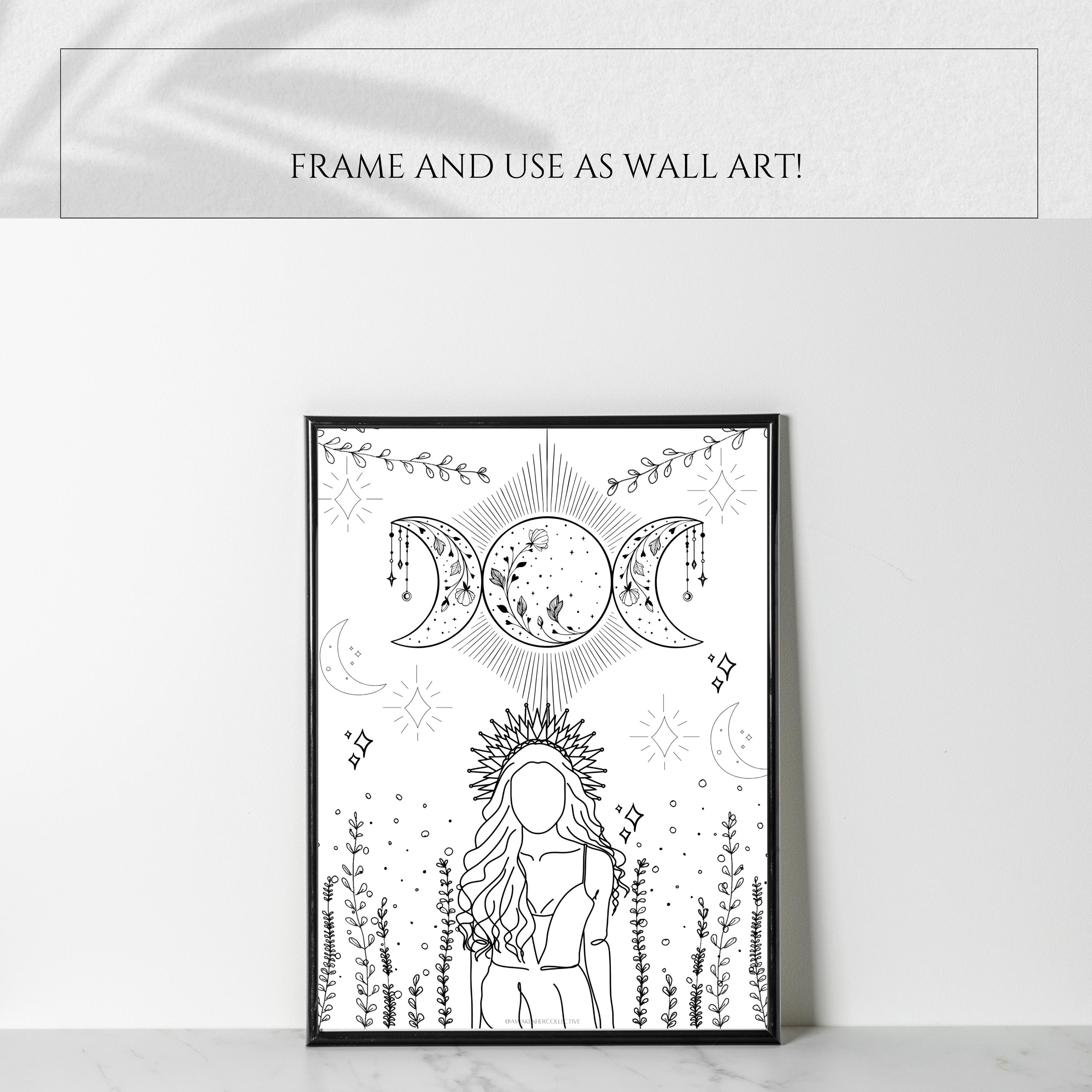 Triple Moon Goddess Coloring Page - Witchy Coloring Page - Magical ...