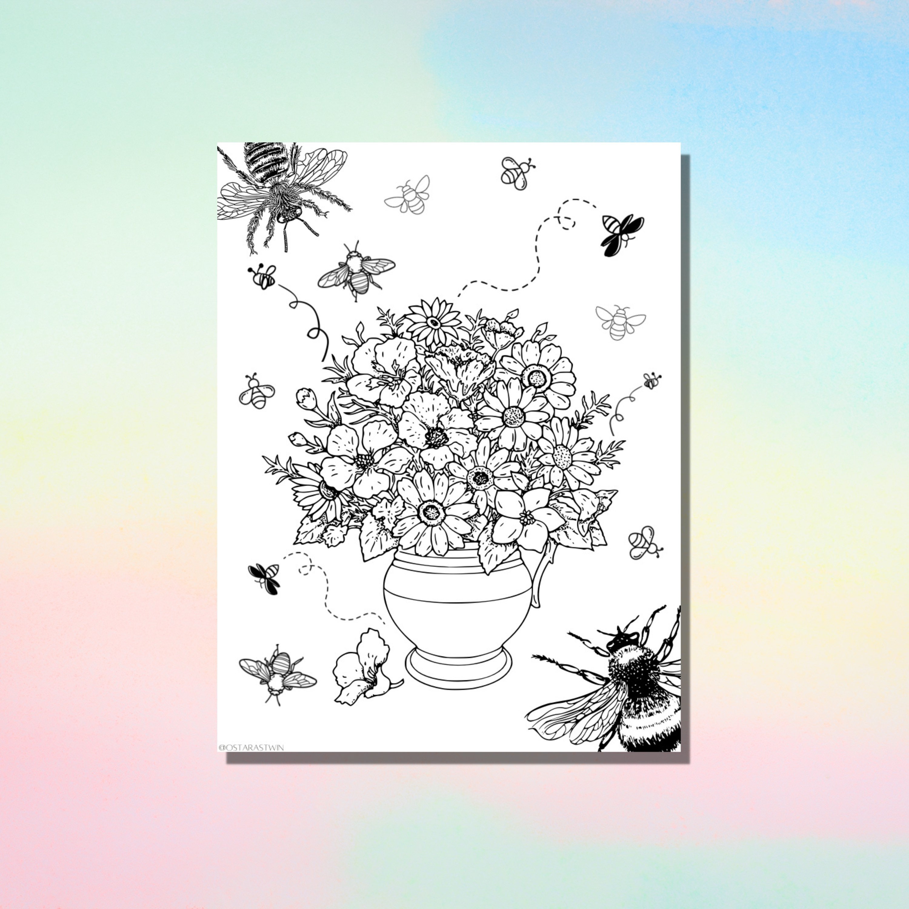 Bouquet of Bees Coloring Page Bee Coloring Page Bug Coloring Flower ...