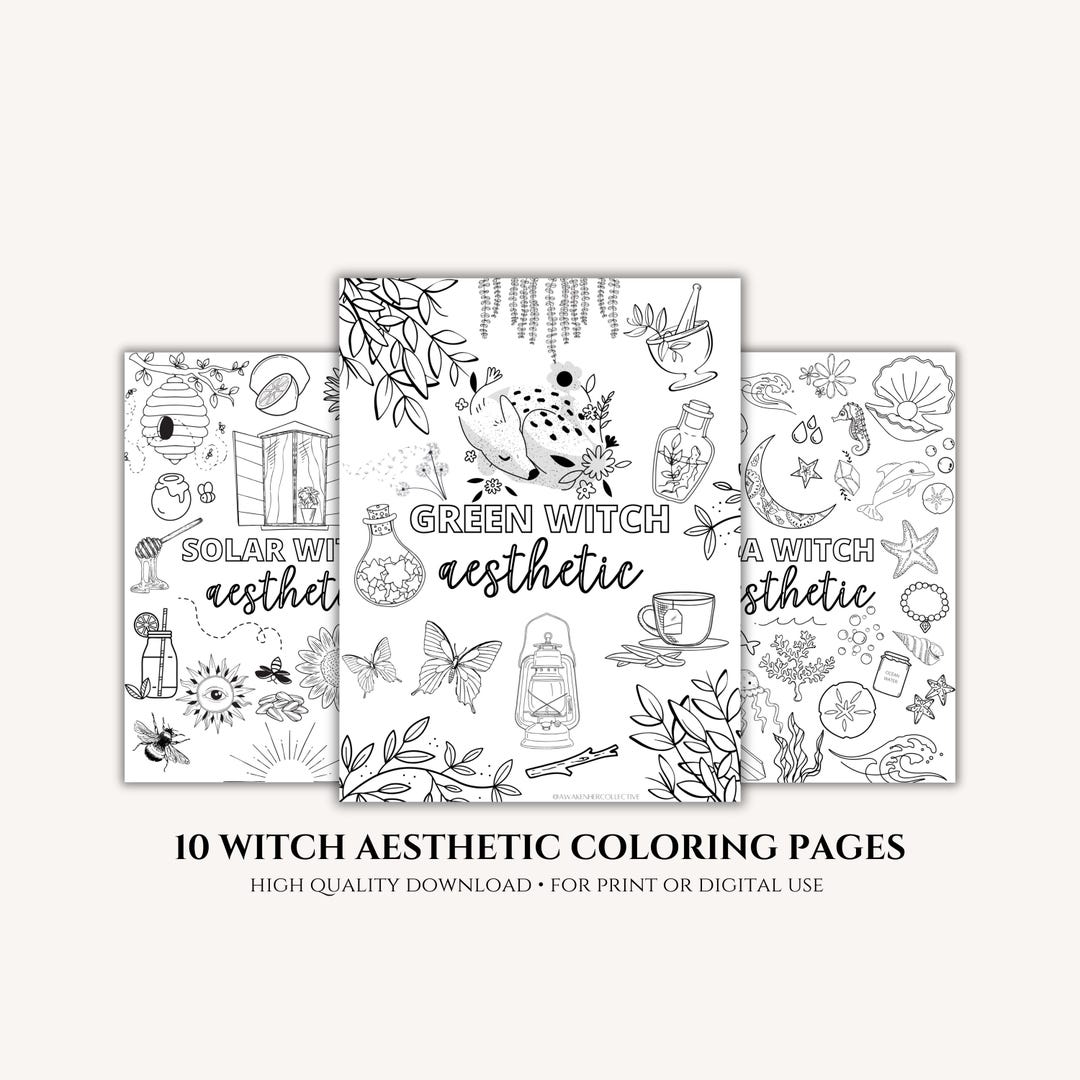 10 Witchy Aesthetic Coloring Pages - Witchy Coloring Page - Coloring ...