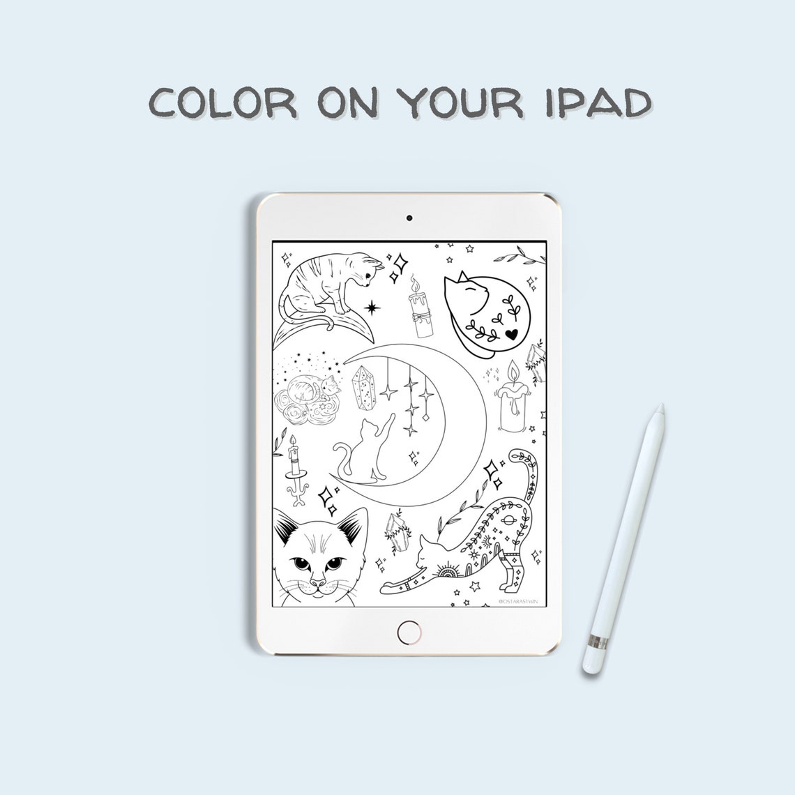 Crystals Candles & Cats Coloring Page Witch Coloring Page - Etsy