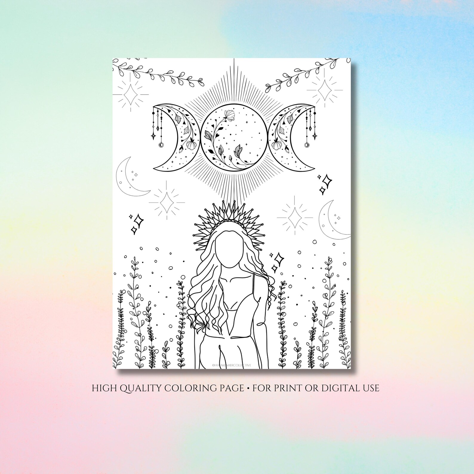 Triple Moon Goddess Coloring Page - Witchy Coloring Page - Magical ...