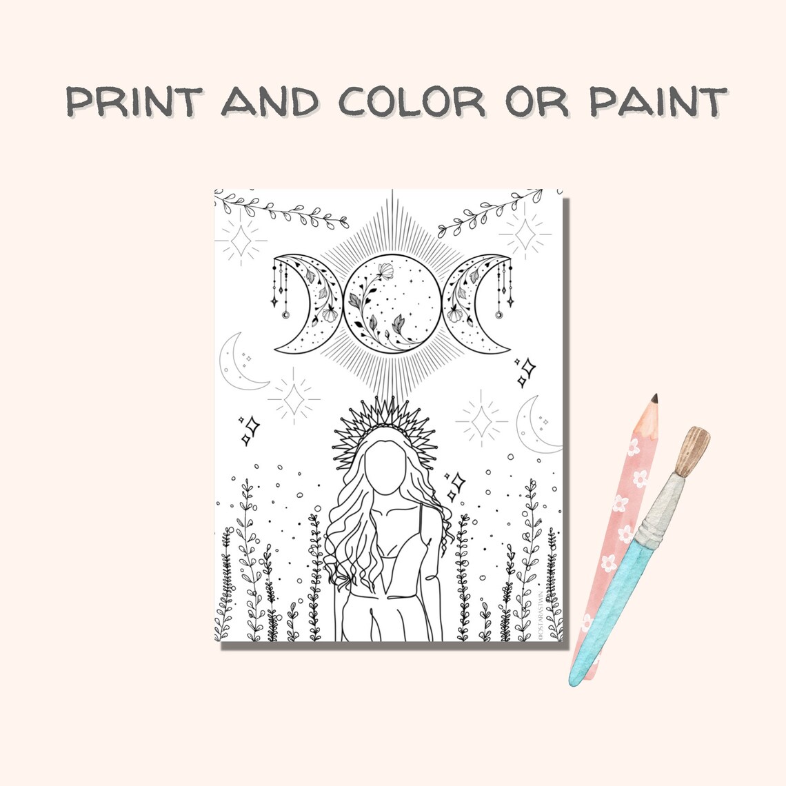 Triple Moon Goddess Coloring Page Witchy Coloring Page Magical Coloring ...