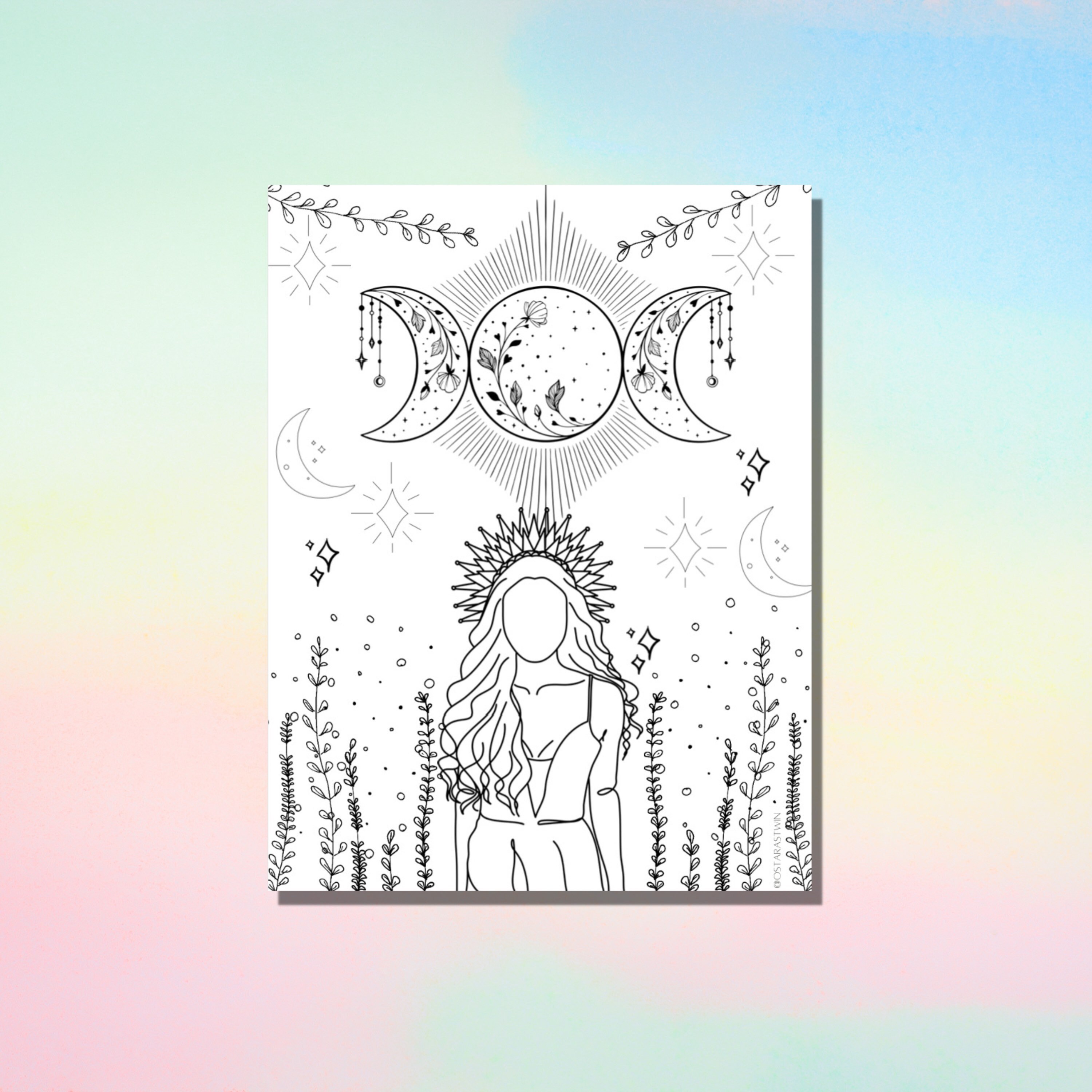 Triple Moon Goddess Coloring Page Witchy Coloring Page Magical Coloring ...