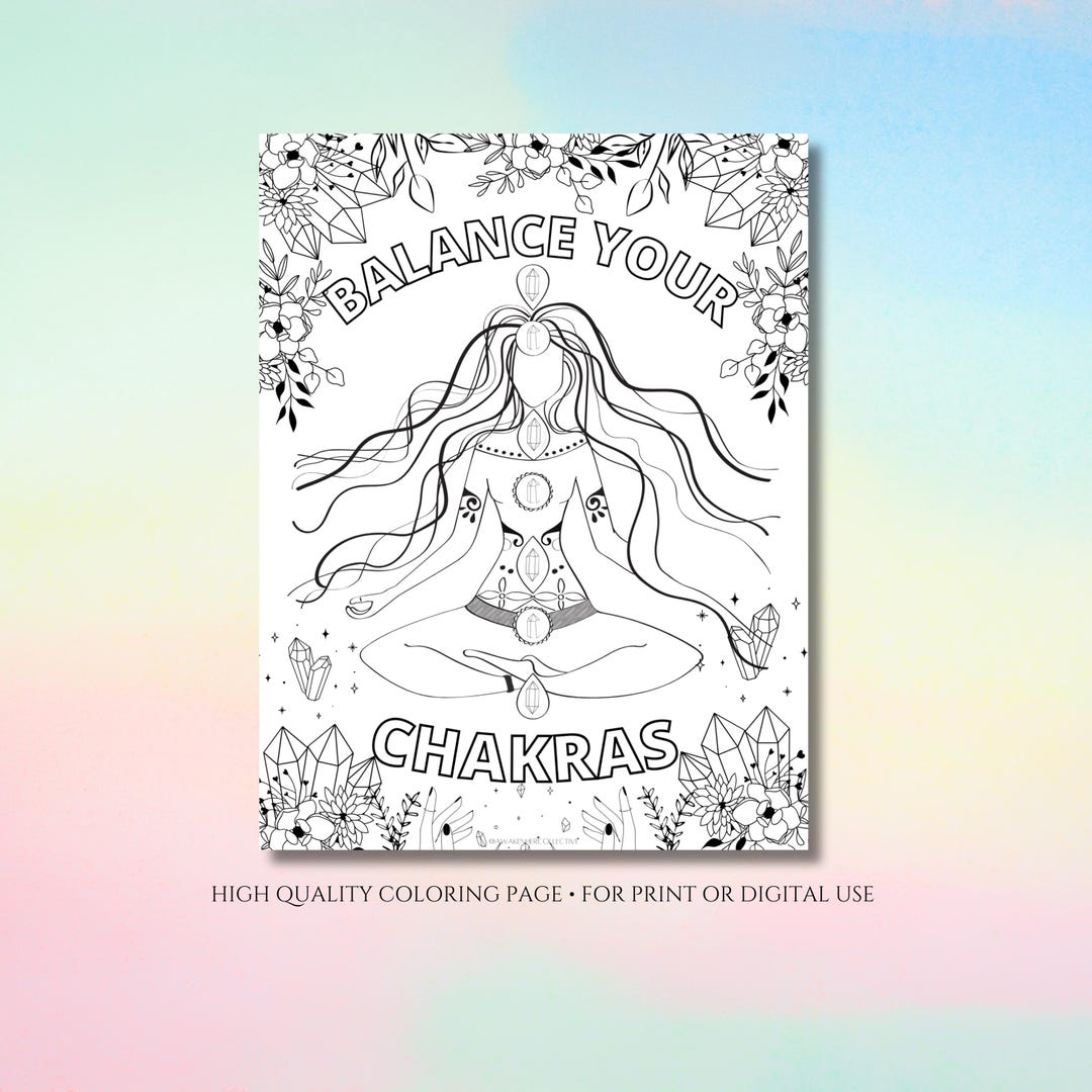 Balance Your Chakras Coloring Page - Witchy Coloring Page - Magical ...