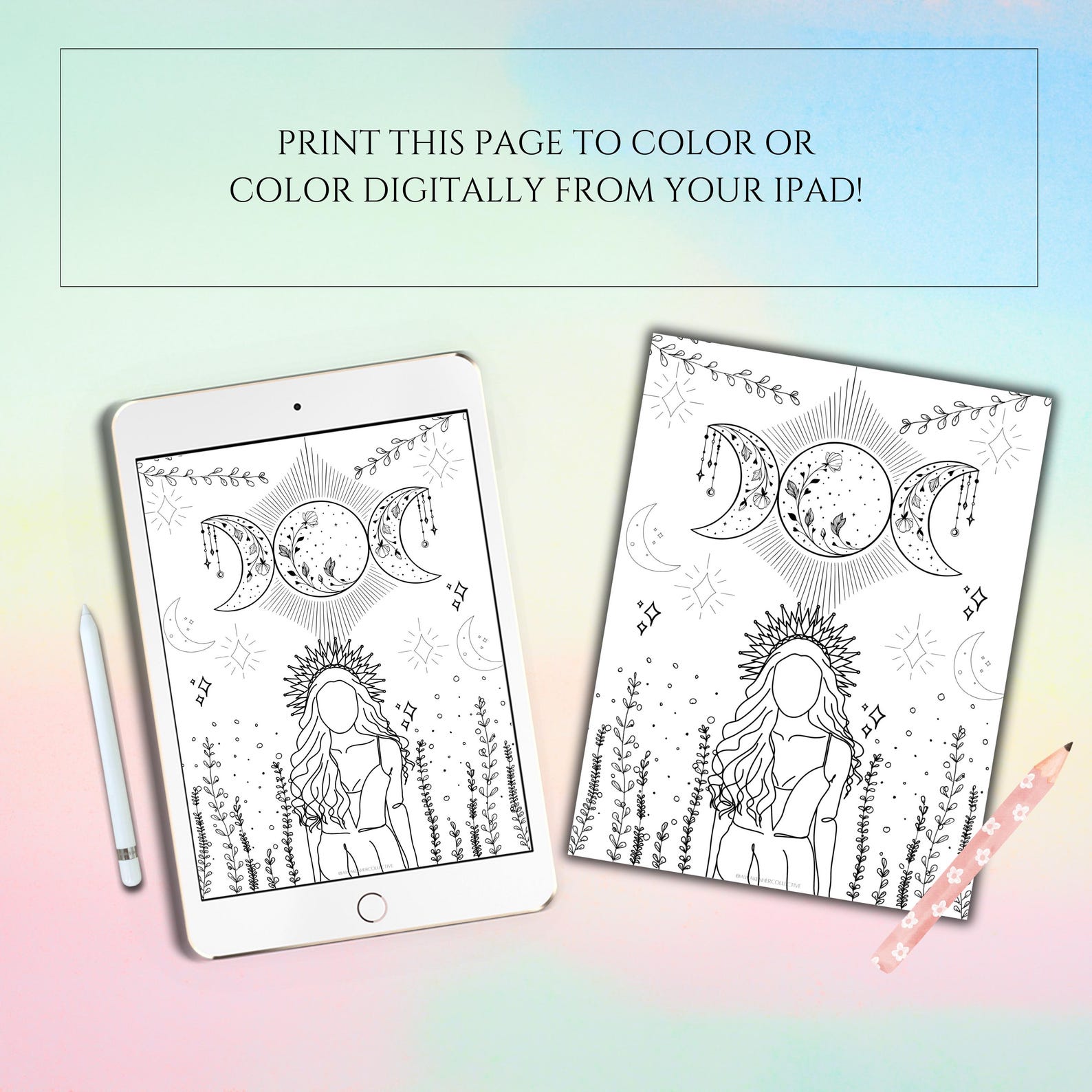 Triple Moon Goddess Coloring Page - Witchy Coloring Page - Magical ...