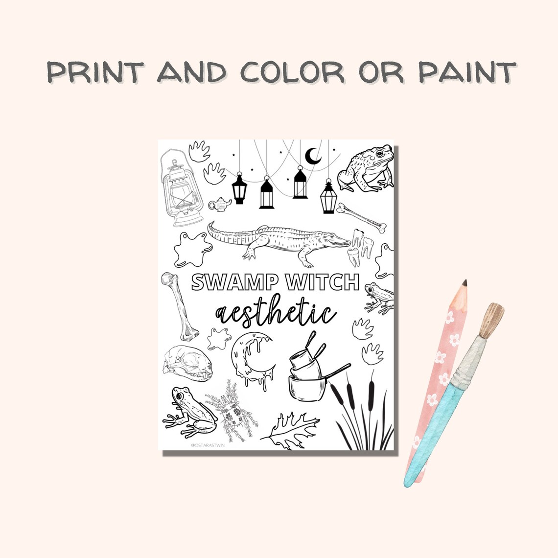 Swamp Witch Aesthetic Coloring Page Witch Coloring Page - Etsy