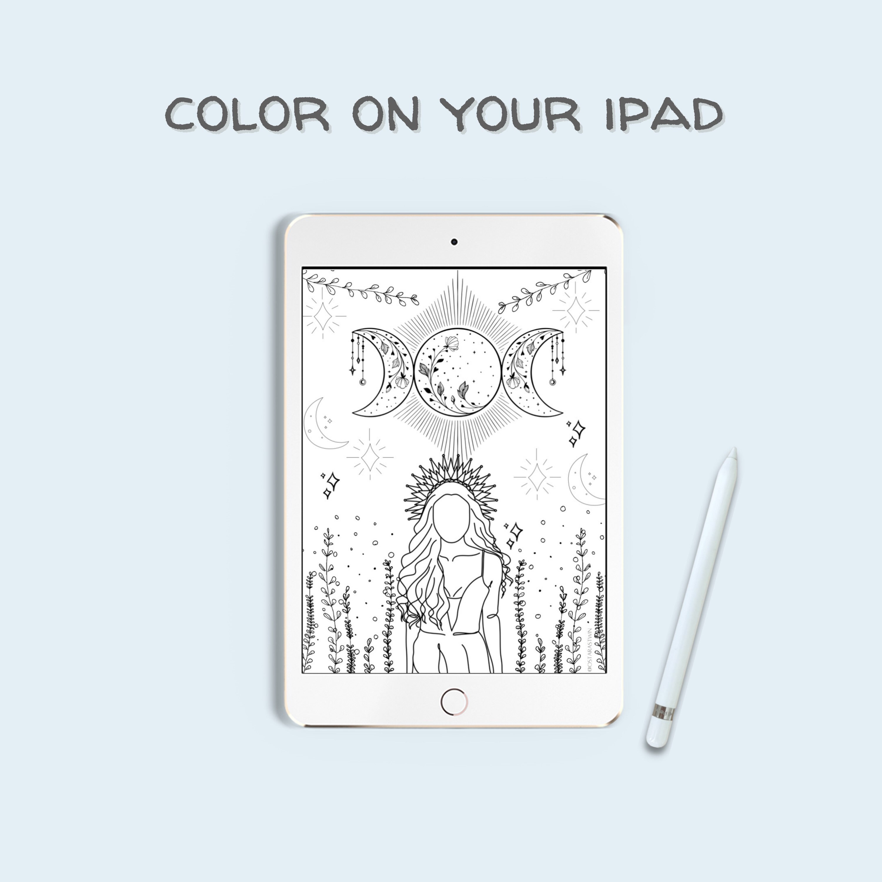 Triple Moon Goddess Coloring Page Witchy Coloring Page Magical Coloring ...