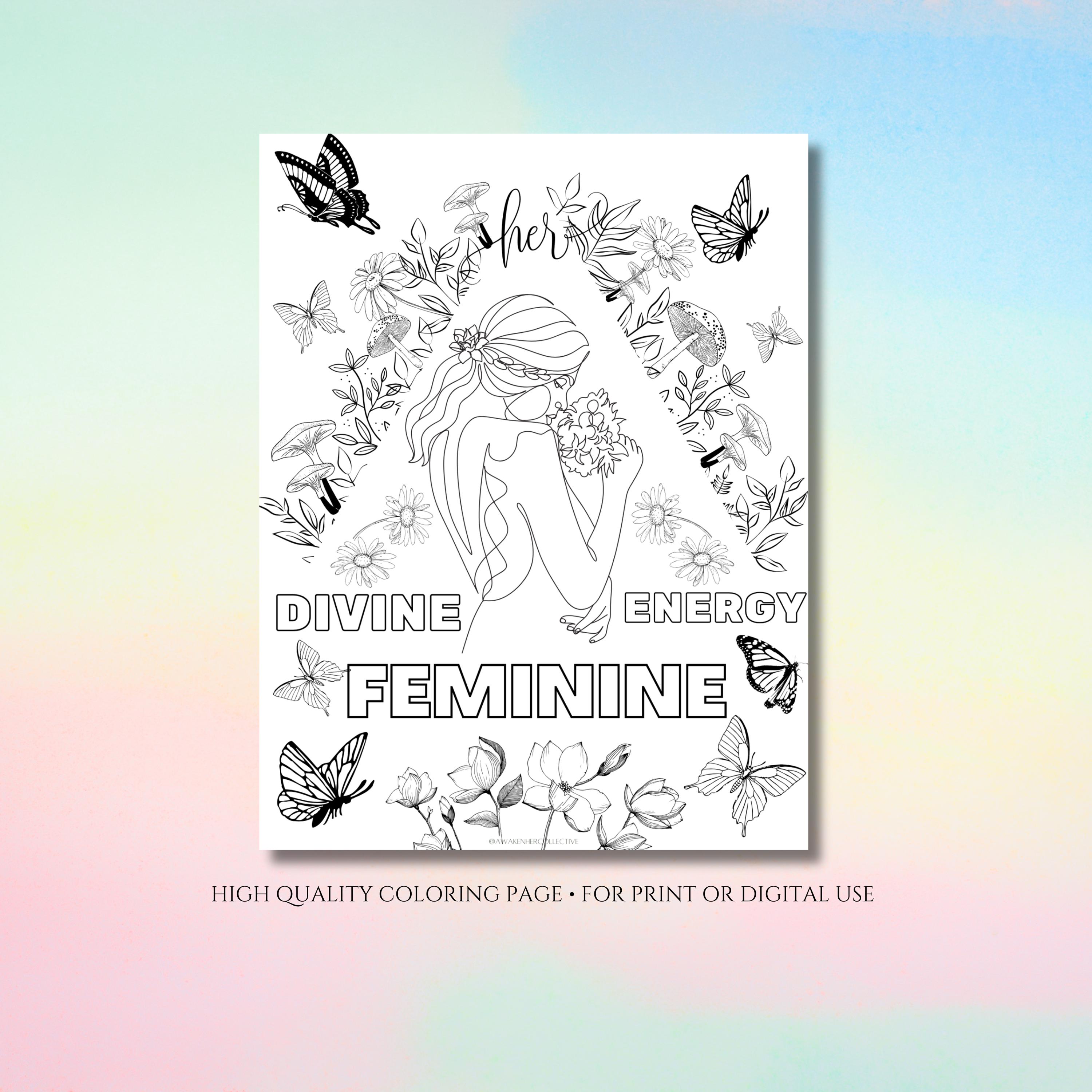 Divine Feminine Energy Coloring Page - Witchy Coloring Page - Magical ...