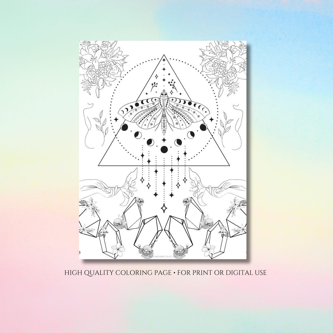 Geometric Lunar Moth Coloring Page - Witchy Coloring Page - Magical ...