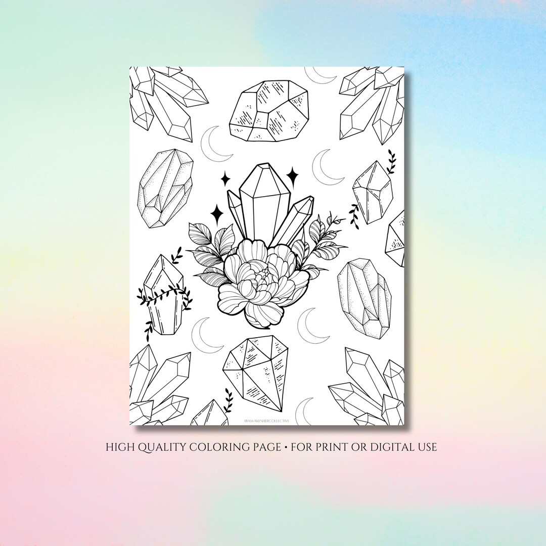 Gemstone Oasis Coloring Page Witchy Coloring Page Crystal Coloring Page ...
