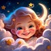 Cute Little Girl on the Moon, Fantasy Wall Art , High Quality Print ...