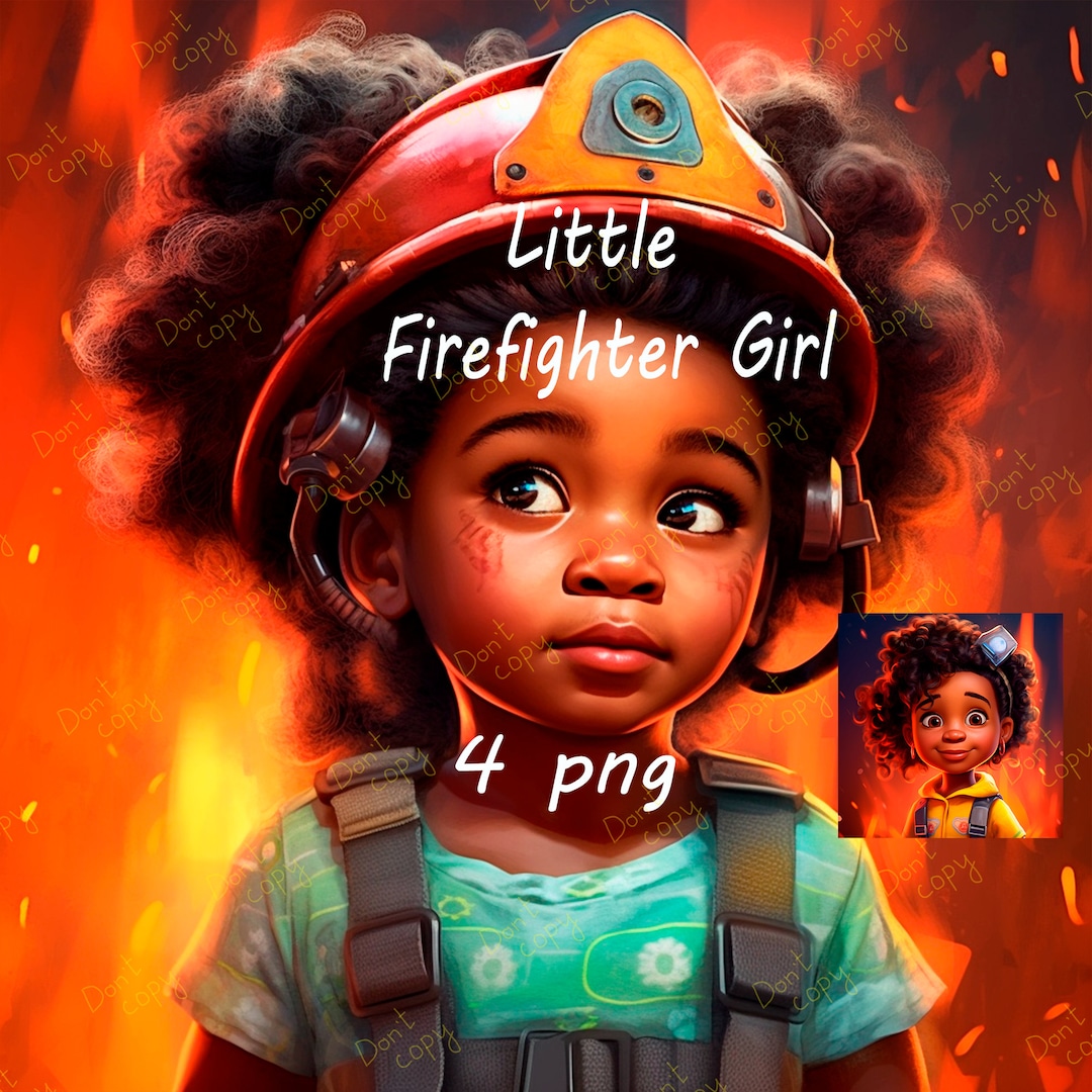 Melanin Little Girl Fireman Adorable African American Clipart Girl in ...