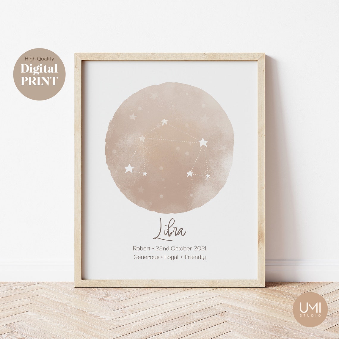 Personalized Zodiac Sign Print, Boho Astrology Wall Art (digital ...