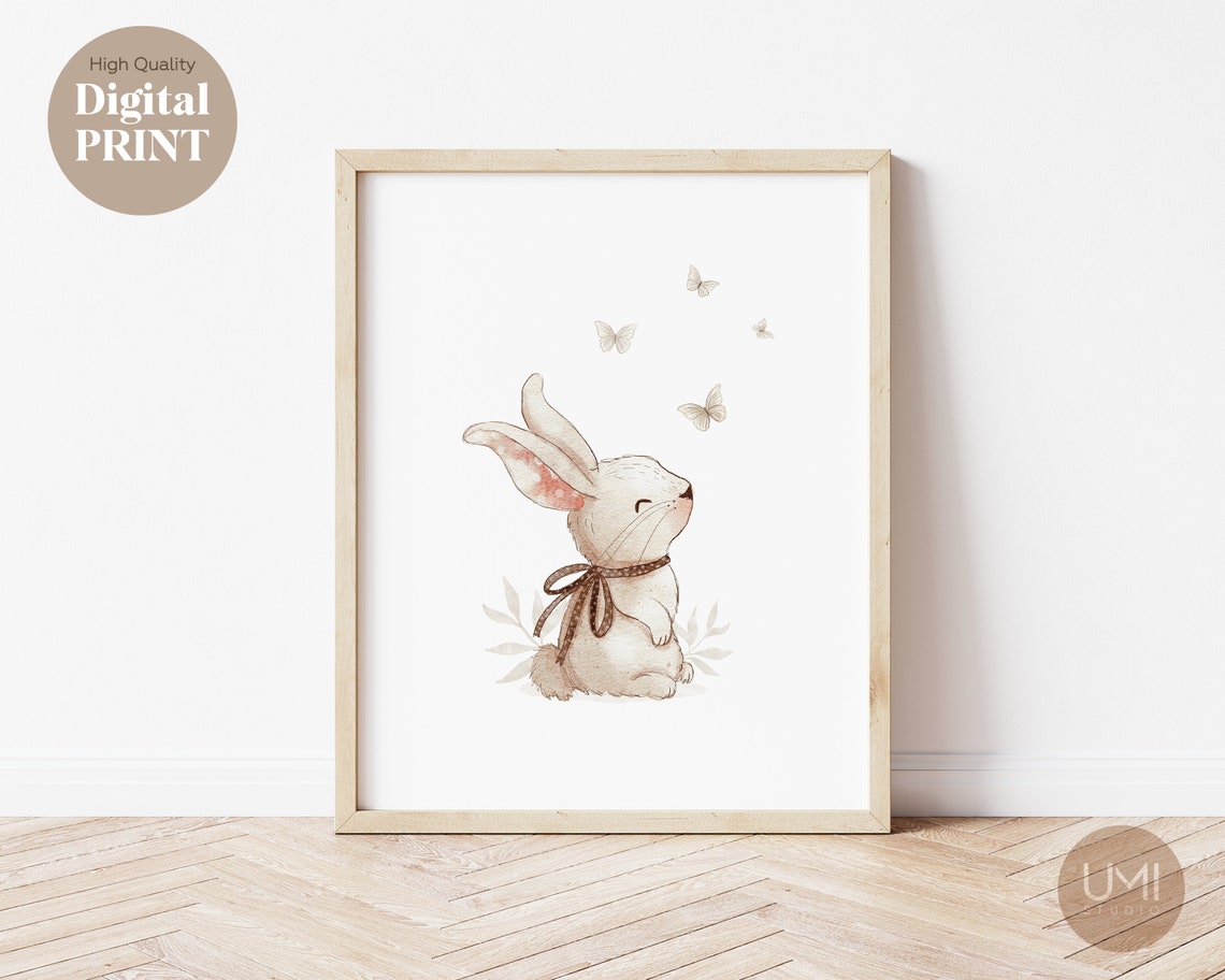 Nursery Wall Art Watercolor Bunny Print Girls Bedroom Decor - Etsy