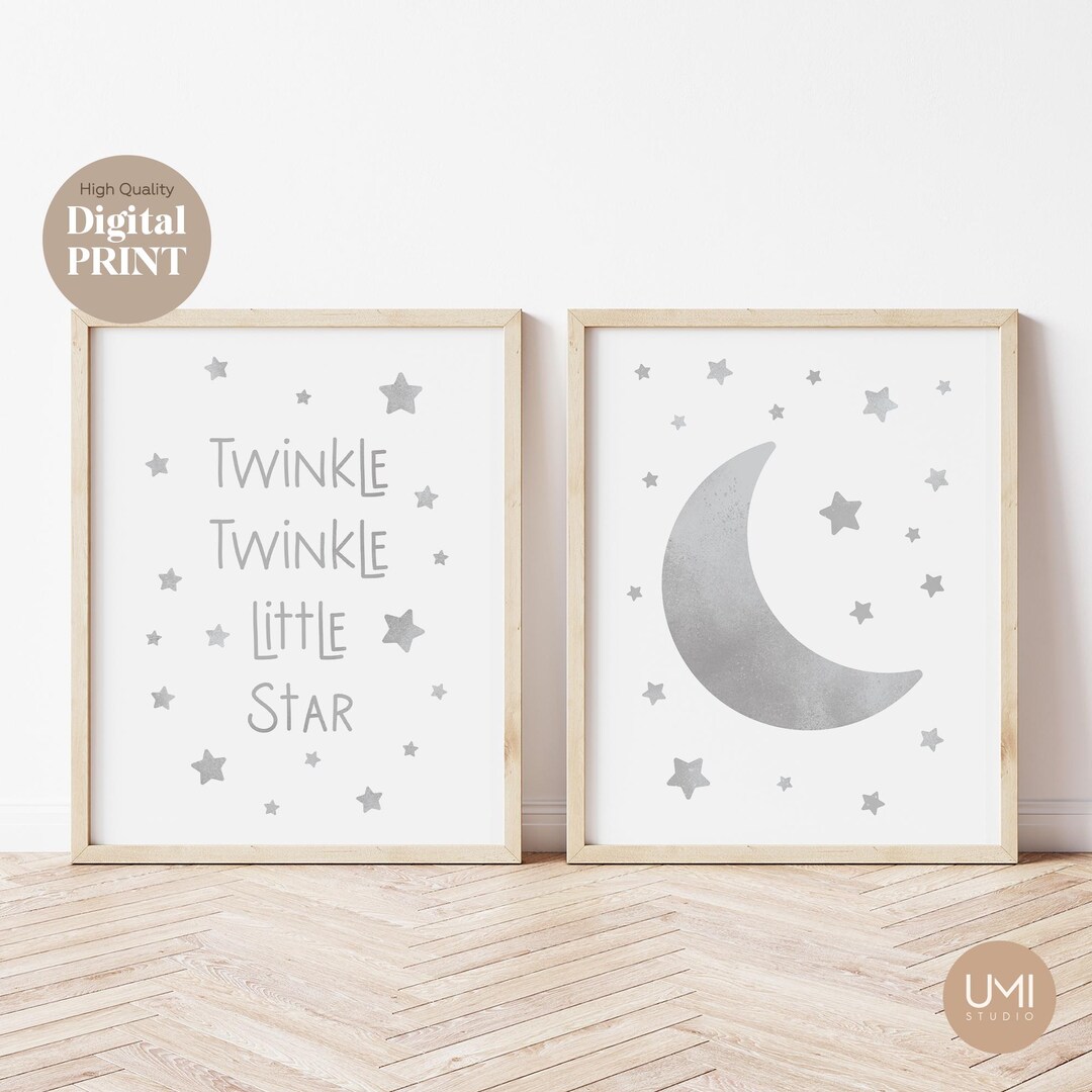 Twinkle Twinkle Little Star Nursery Print, Moon Wall Decor, Set of 2 ...