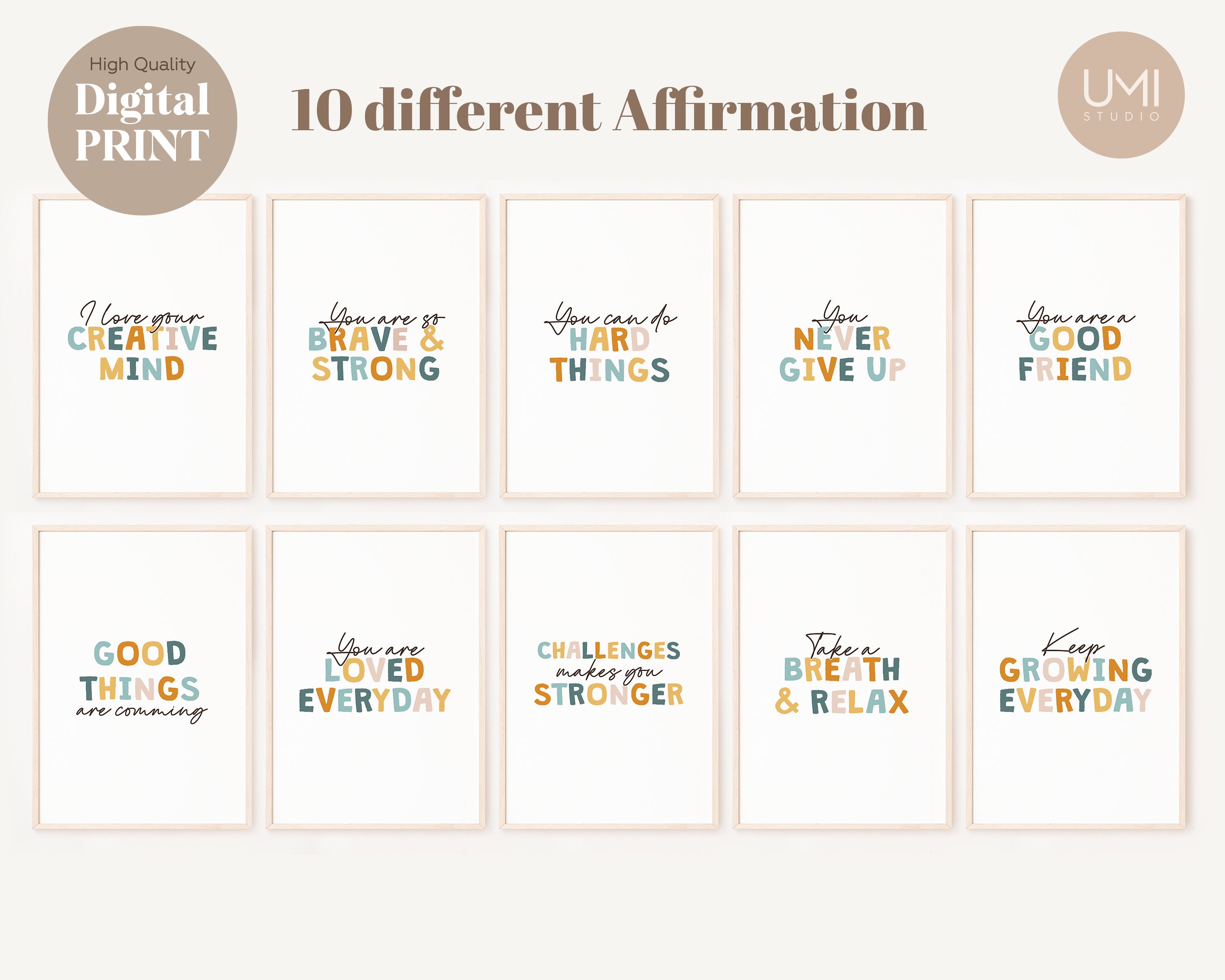 Positive Affirmations for Kids, Set of 10 Printables, Affirmation Wall ...