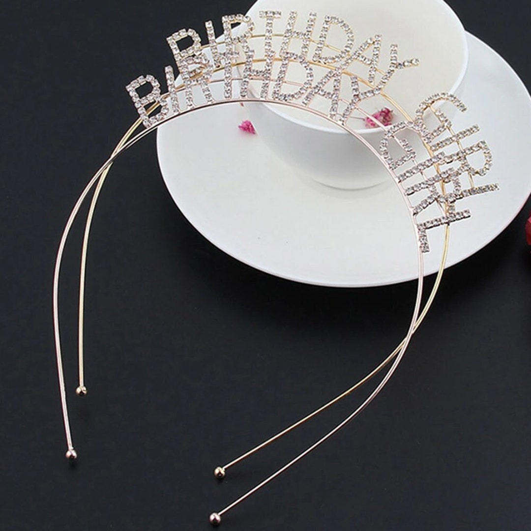 Birthday Crowns Girl Headband Birthday Rhinestone Hair Band Princess ...