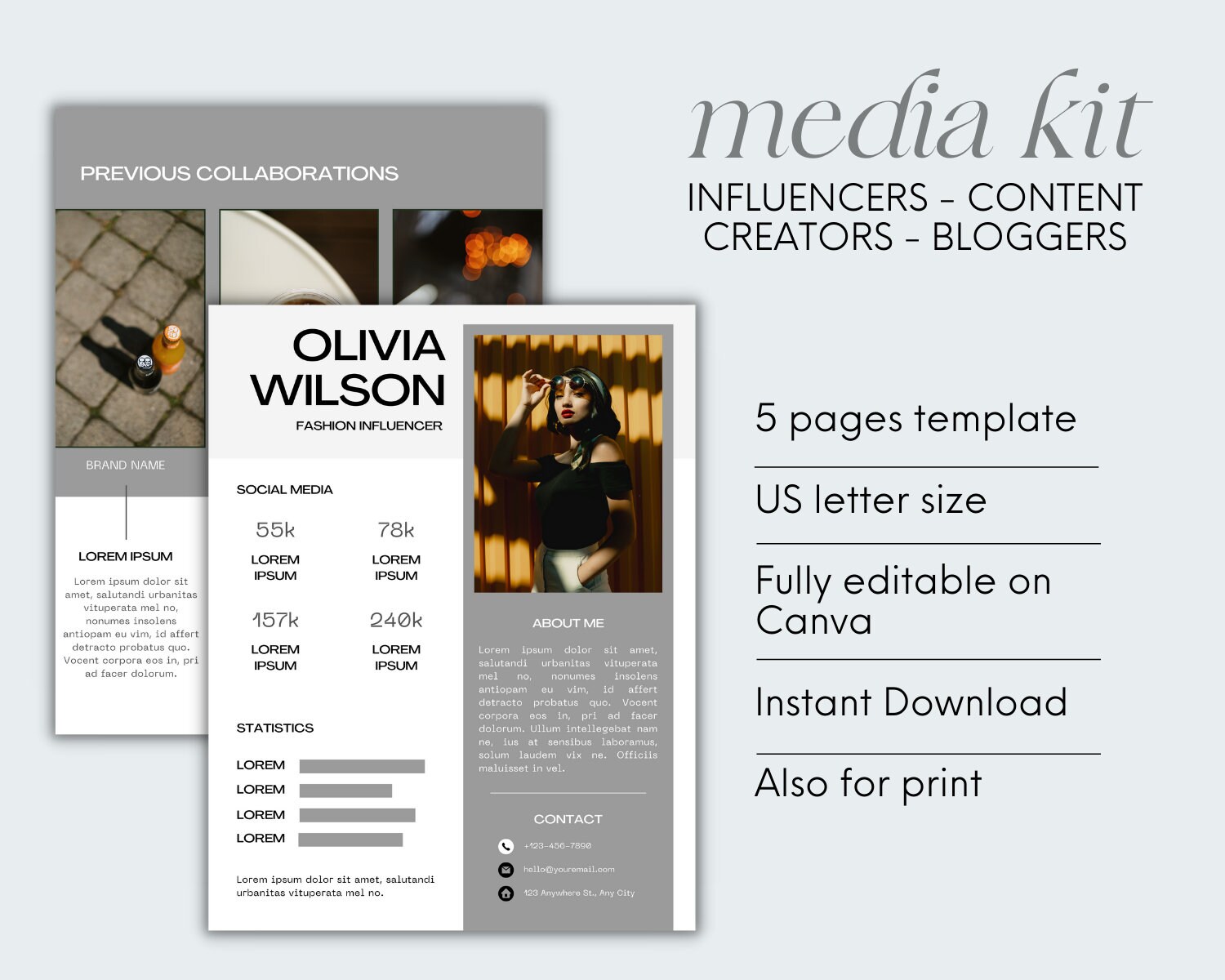 Media Kit Template Influencer Media Kit Media Press Kit Blogger Media ...