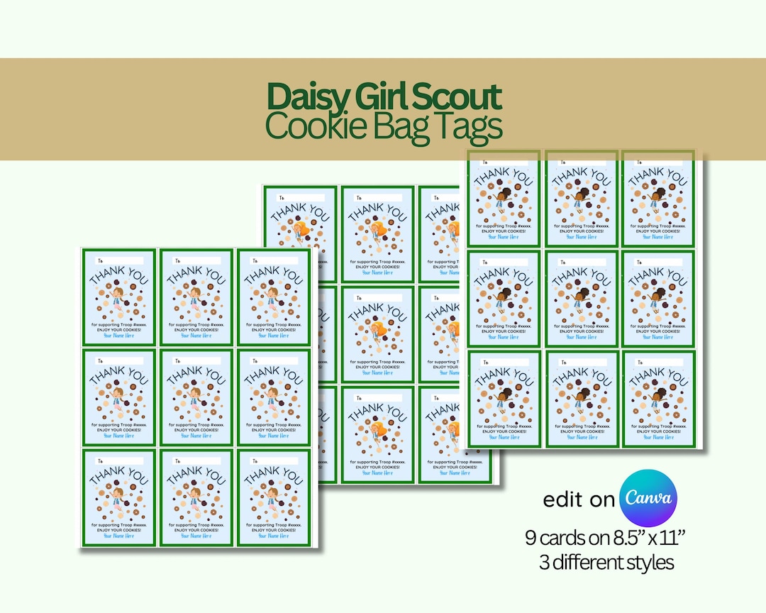 Editable INSTANT DOWNLOAD Girl Scout Cookie Thank You Bag Tags/bag ...