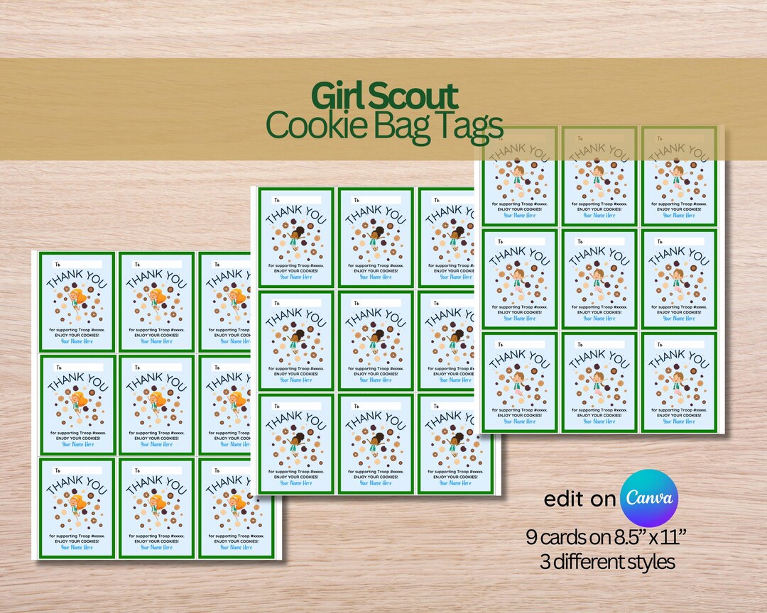 Editable INSTANT DOWNLOAD Girl Scout Cookie Thank You Bag Tags/bag ...