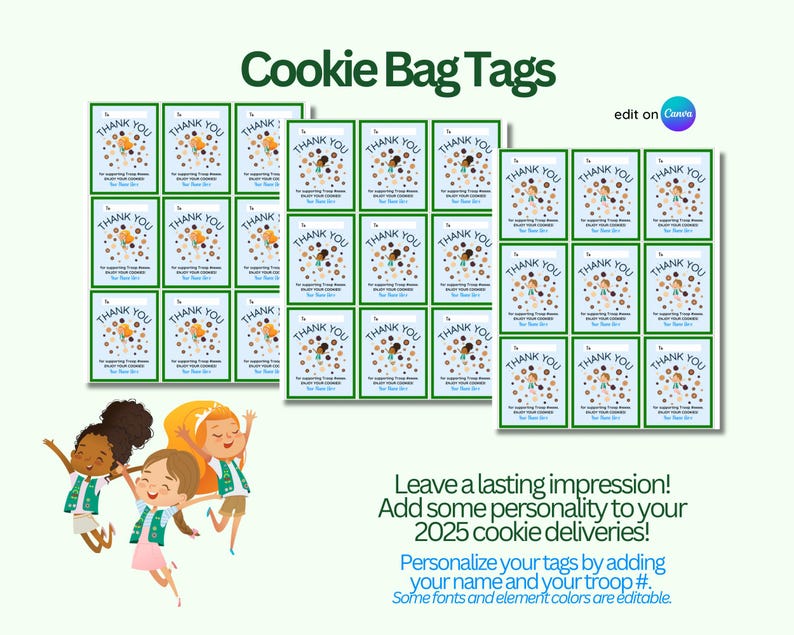 Editable INSTANT DOWNLOAD Girl Scout Cookie Thank You Bag Tags/bag ...